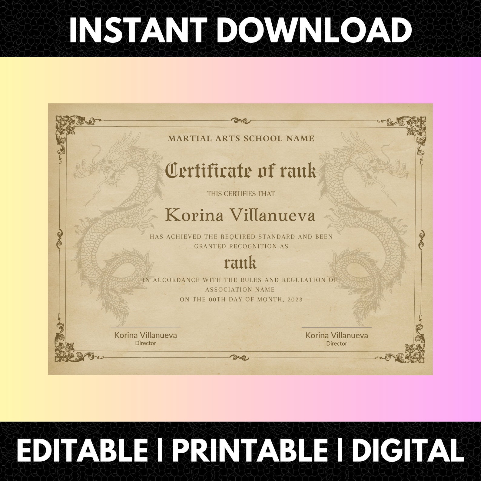 Editable Certificate of Rank Template: Unique Design - Etsy