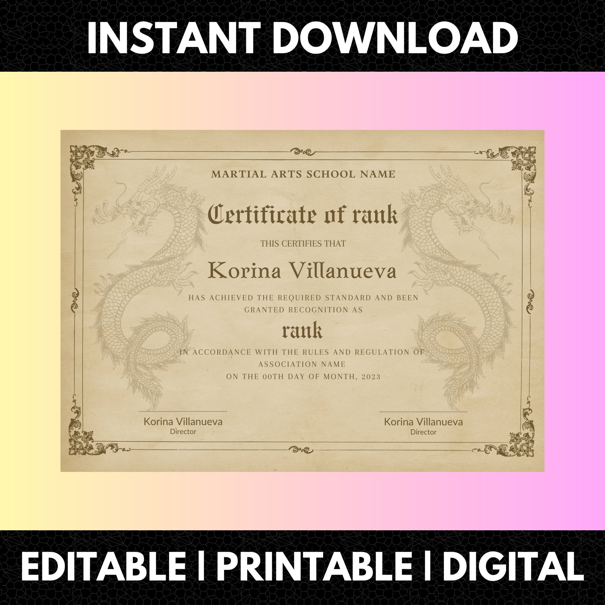 Editable Certificate of Rank Template: Unique Design (digital Download ...