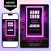 Editable Game Show Birthday Invitation, Digital Neon Game Night ...