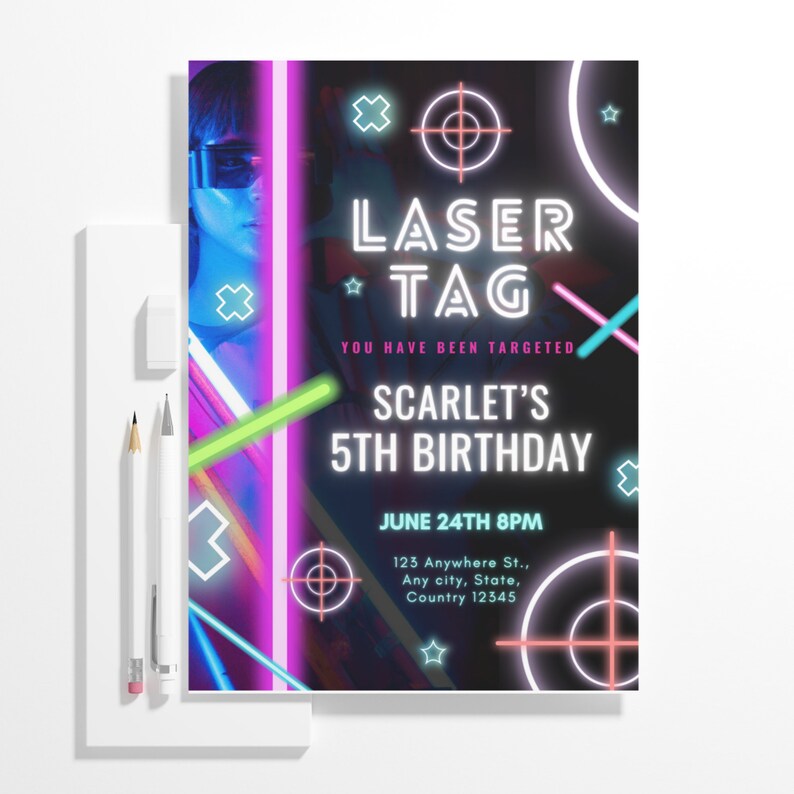 Editable Laser Tag Invitation, Printable Laser Tag Invite, Digital Neon ...