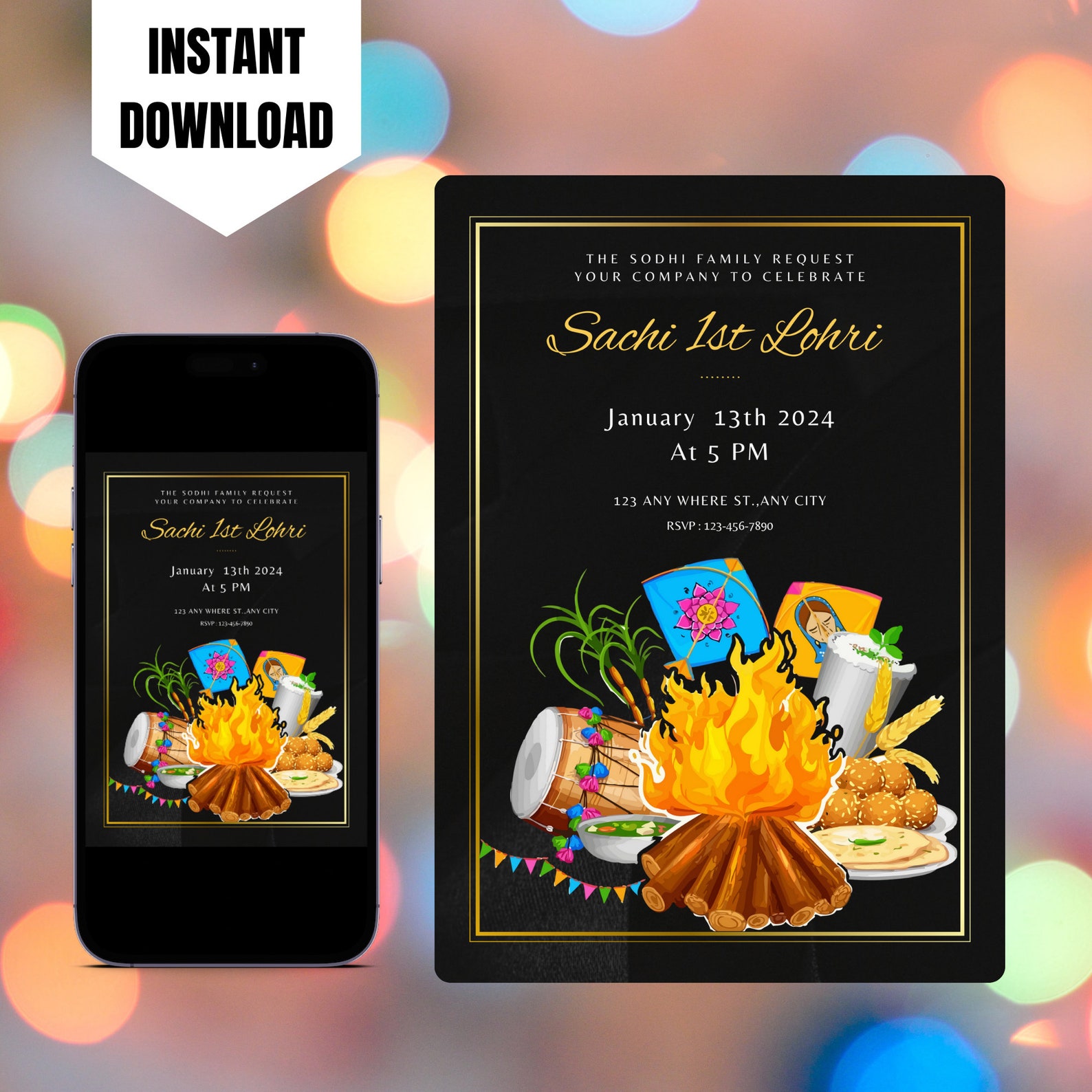 Editable Lohri Invitation Printable First Lohri Invite - Etsy