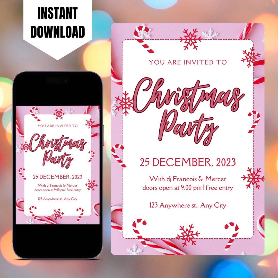 Editable Peppermint Christmas Party Invitation, Printable Candy Cane ...