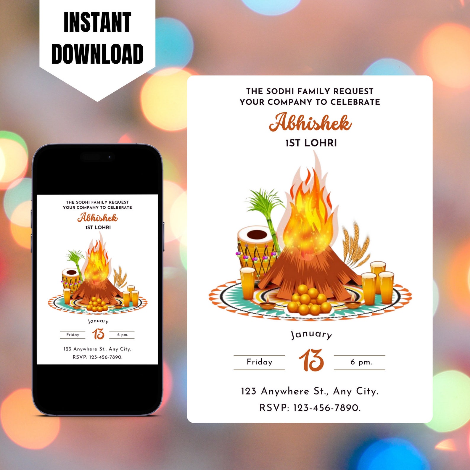 Editable Lohri Invitation Printable First Lohri Invite - Etsy
