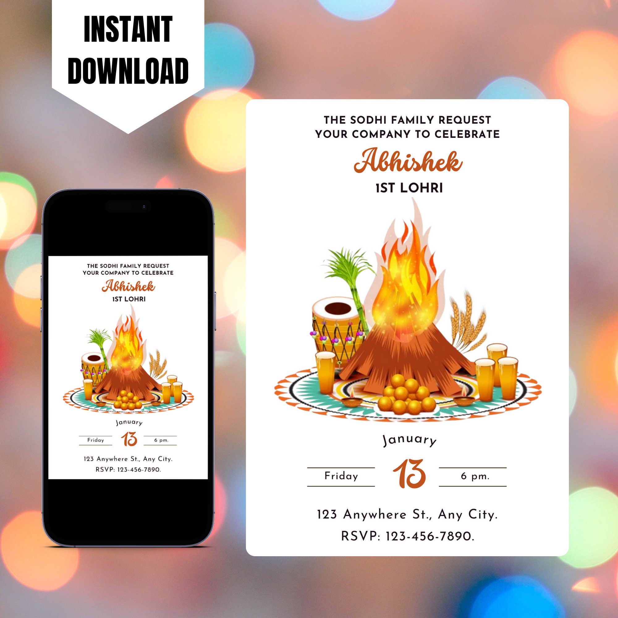 Editable Lohri Invitation Printable First Lohri Invite - Etsy
