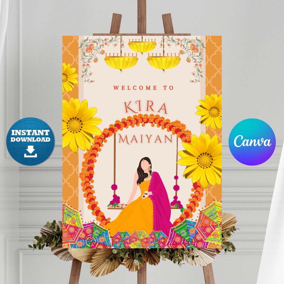 Customizable Maiyan Welcome Sign, Haldi Ceremony Decor (digital ...