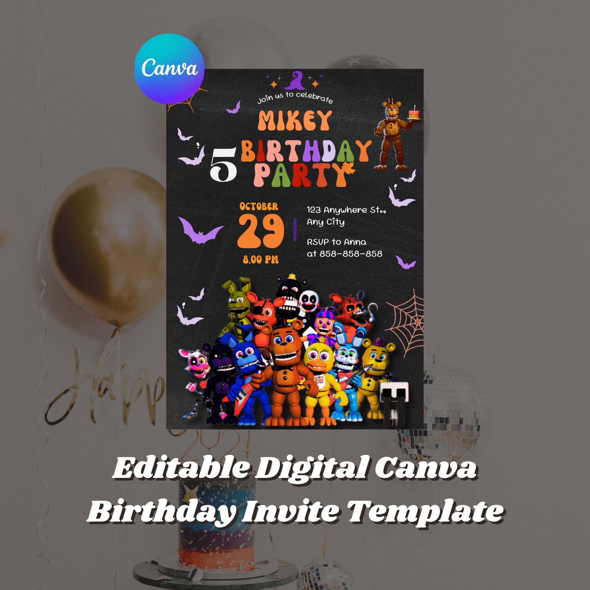 Editable Five Nights at Freddy's Invitation Five Nights - Etsy