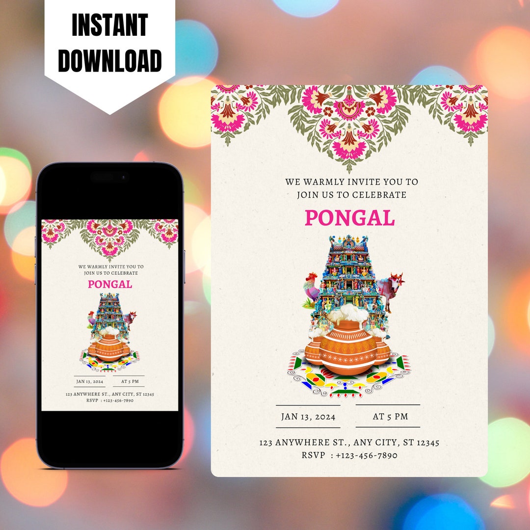 Editable Pongal Invitation, Printable Pongal Celebration Invite ...