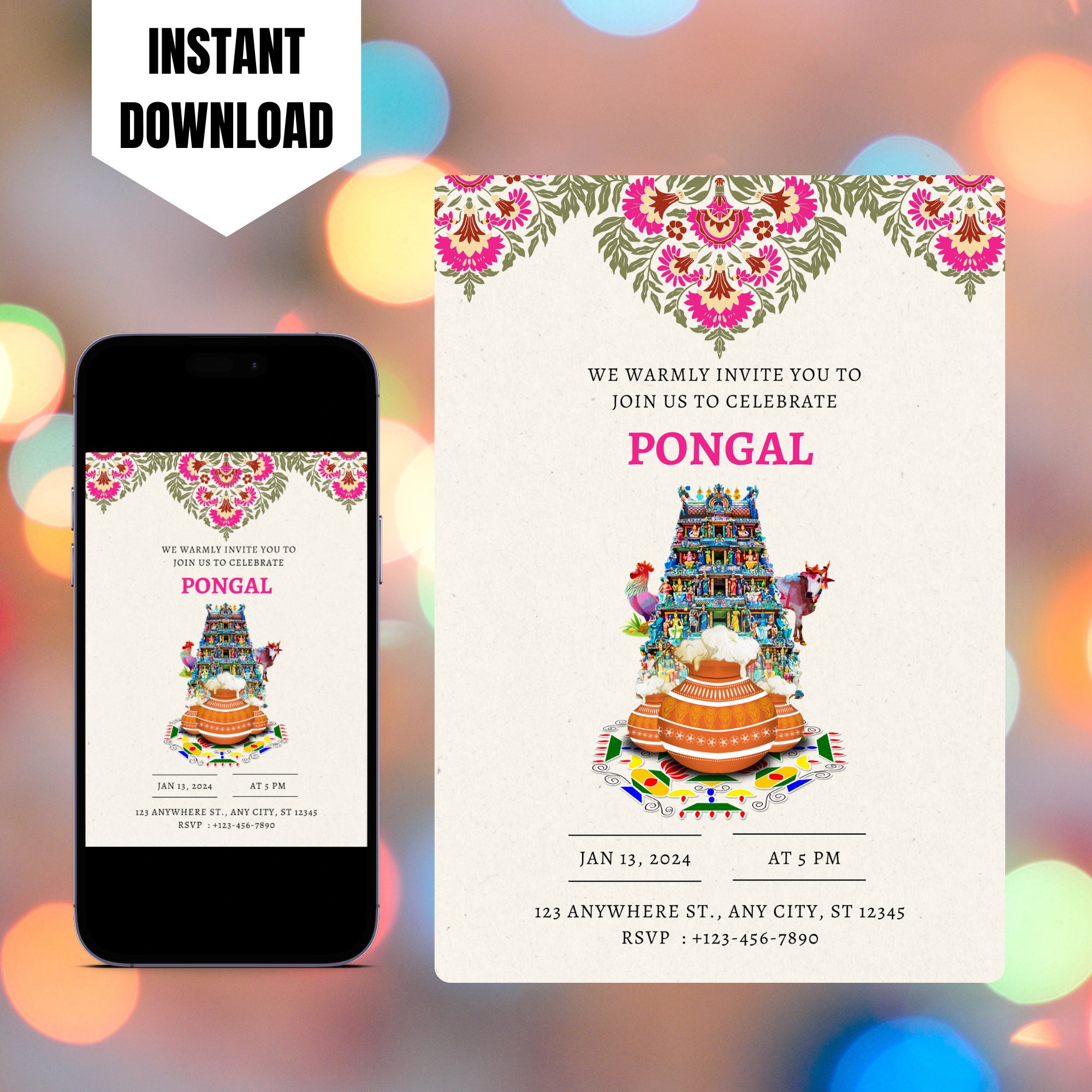 Editable Pongal Invitation, Printable Pongal Celebration Invite ...