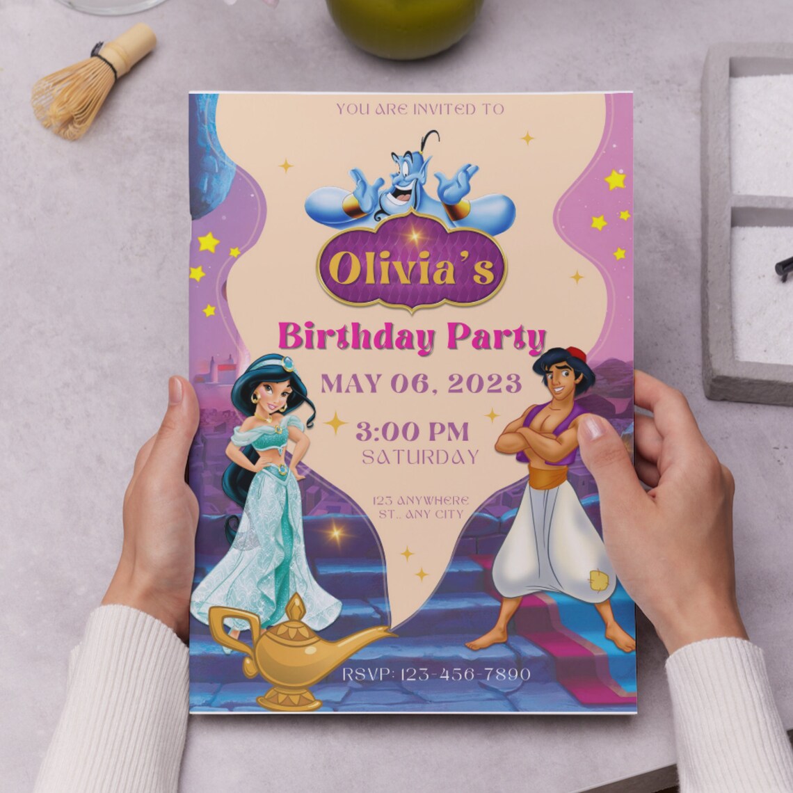 Editable Jasmine & Aladdin Birthday Invitation Template, Printable ...