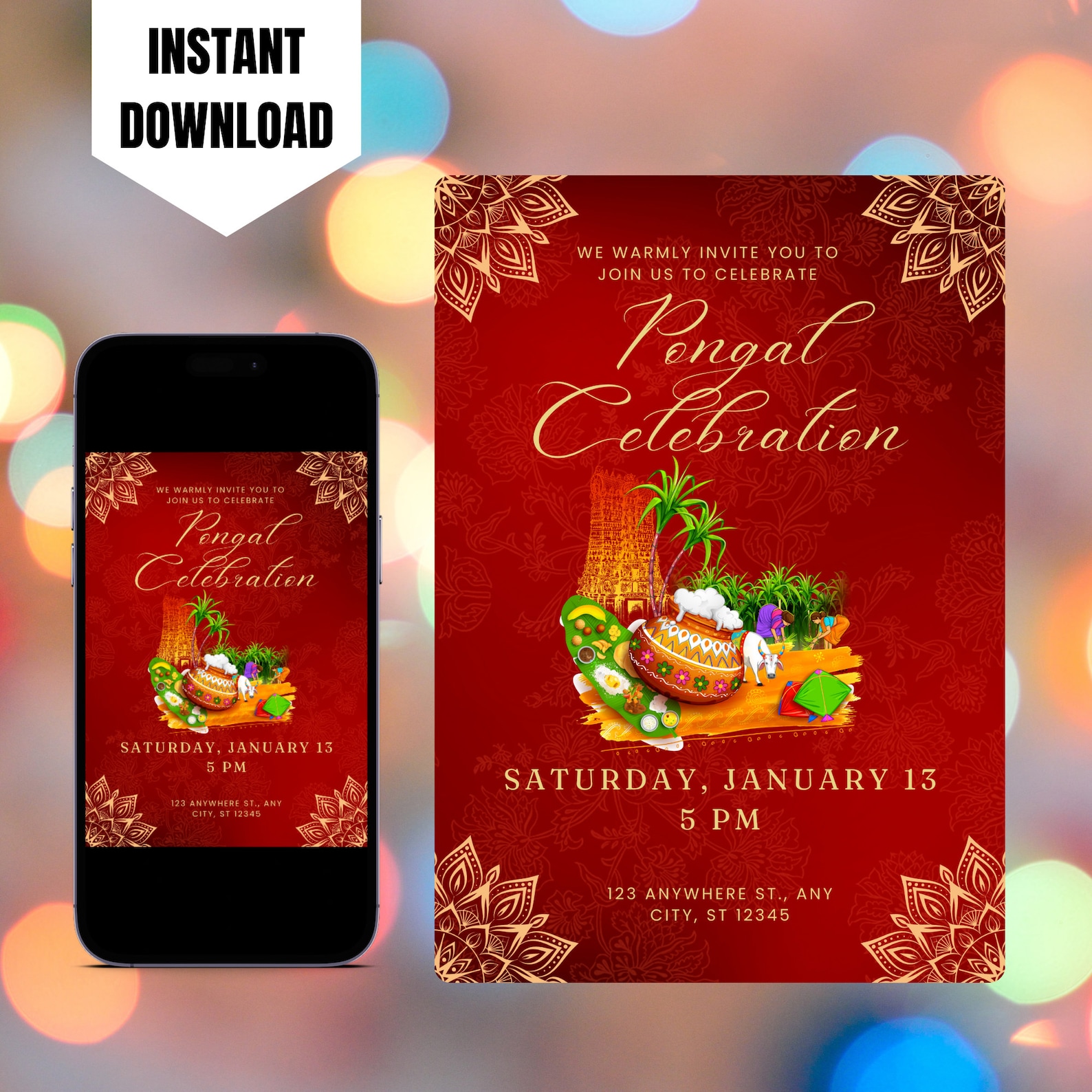 Editable Pongal Invitation, Printable Pongal Celebration Invite ...