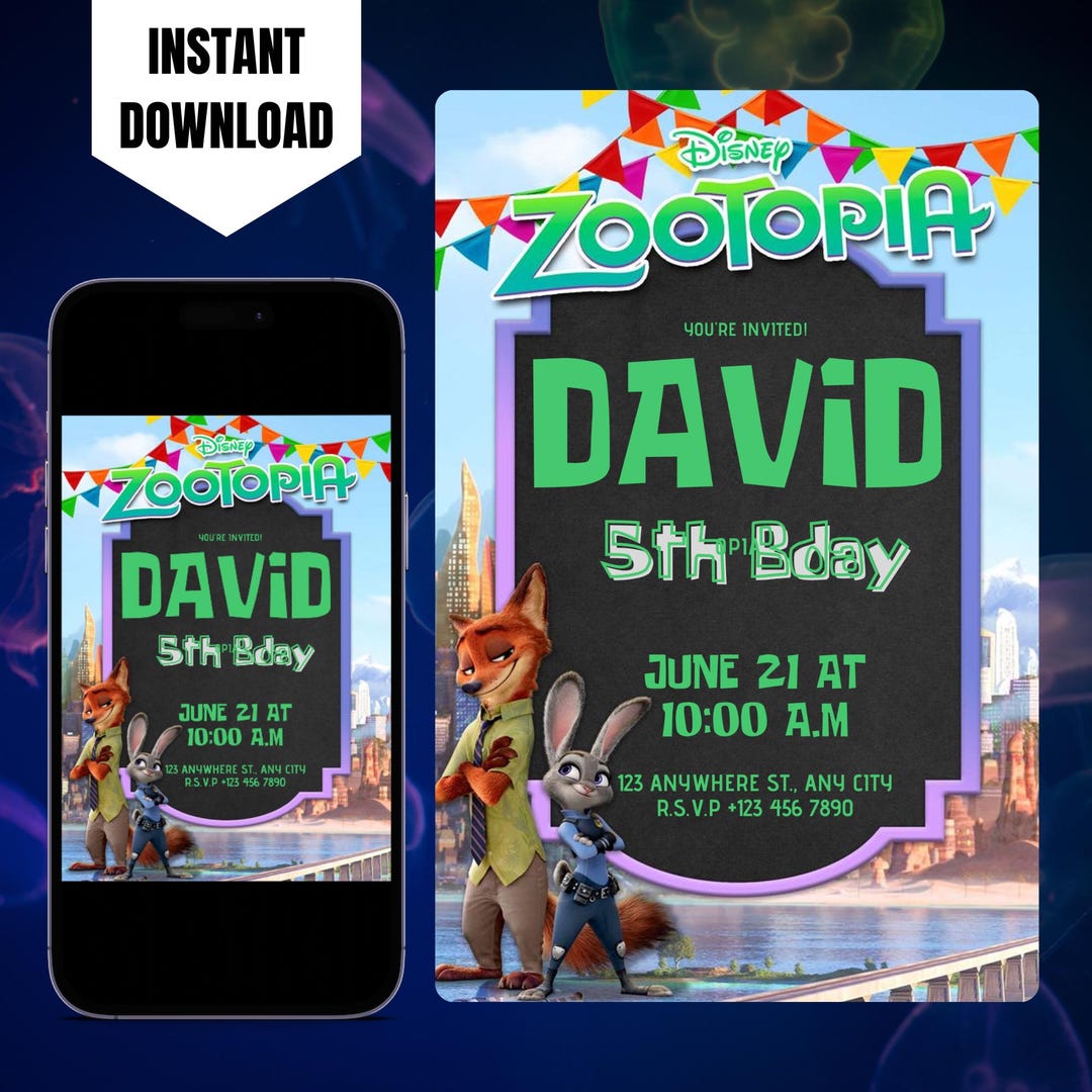 Editable Zootopia Birthday Invitation, Zootopia Themed Party Invite ...