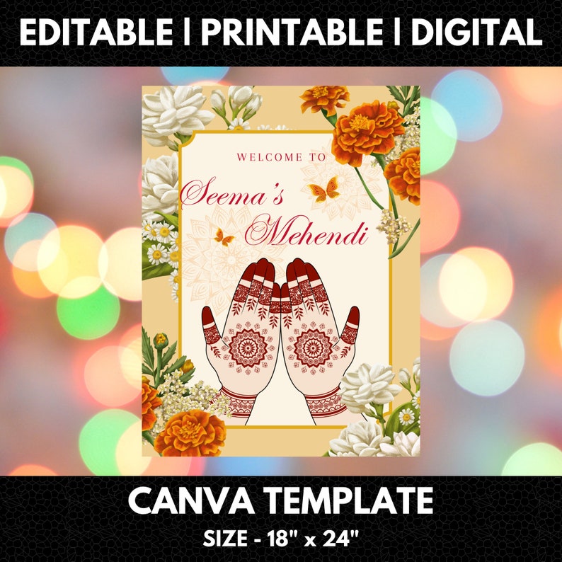 Editable Mehendi Sign Template, Printable Wedding Welcome Sign, Digital ...