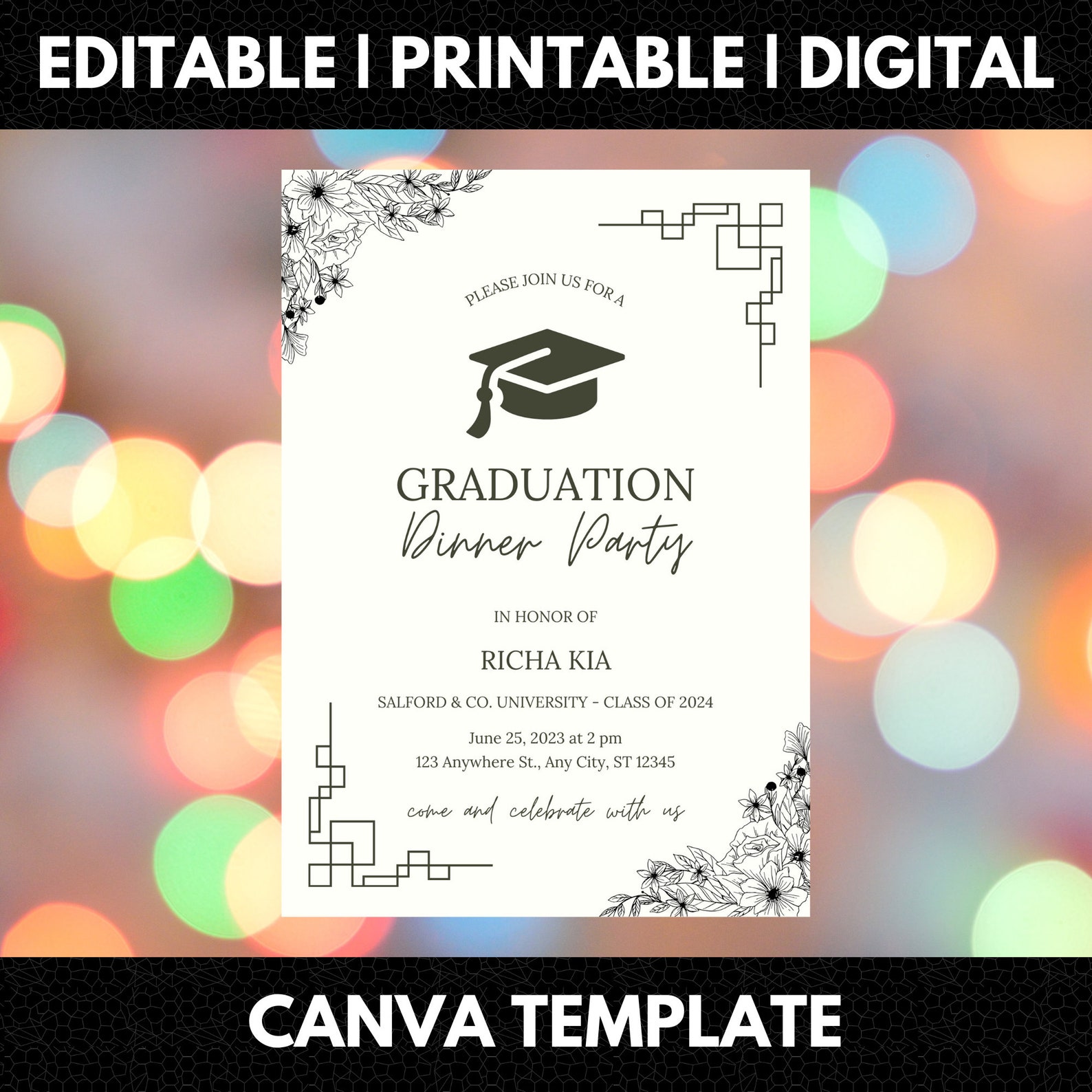 Editable Graduation Dinner Invitation, Digital Graduation Invite ...