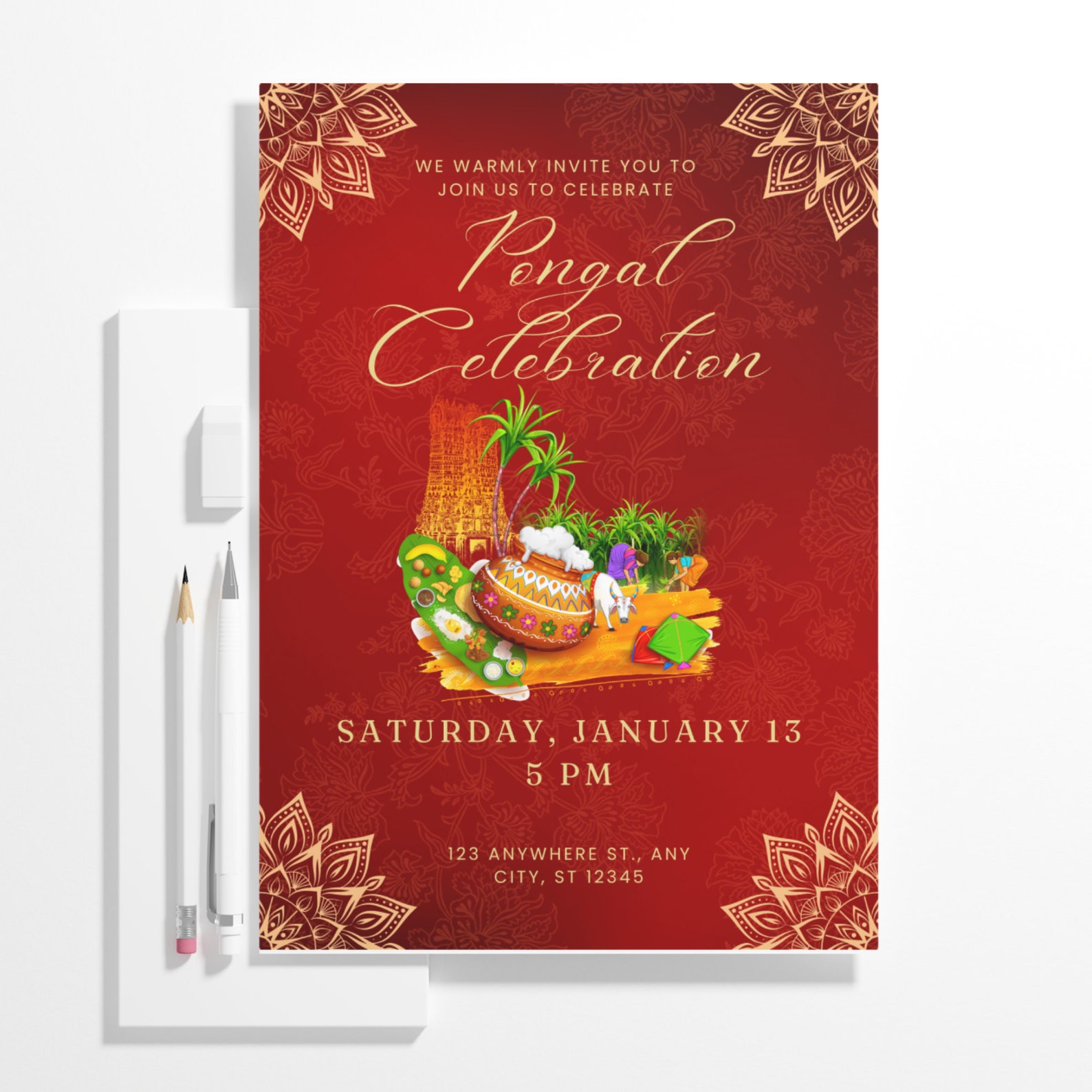 Editable Pongal Invitation, Printable Pongal Celebration Invite ...