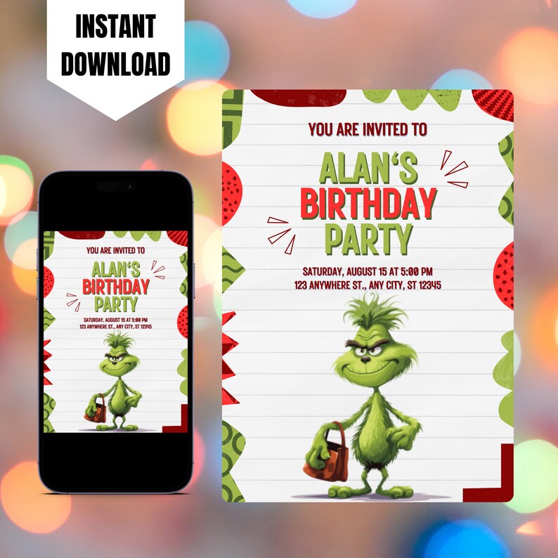 Editable Grinch Invite, Printable Grinchmas Birthday Invite, Digital ...