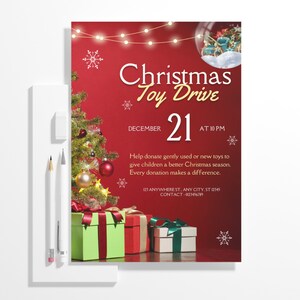Editable Christmas Toy Drive Flyer Template, Printable Holiday Toy ...