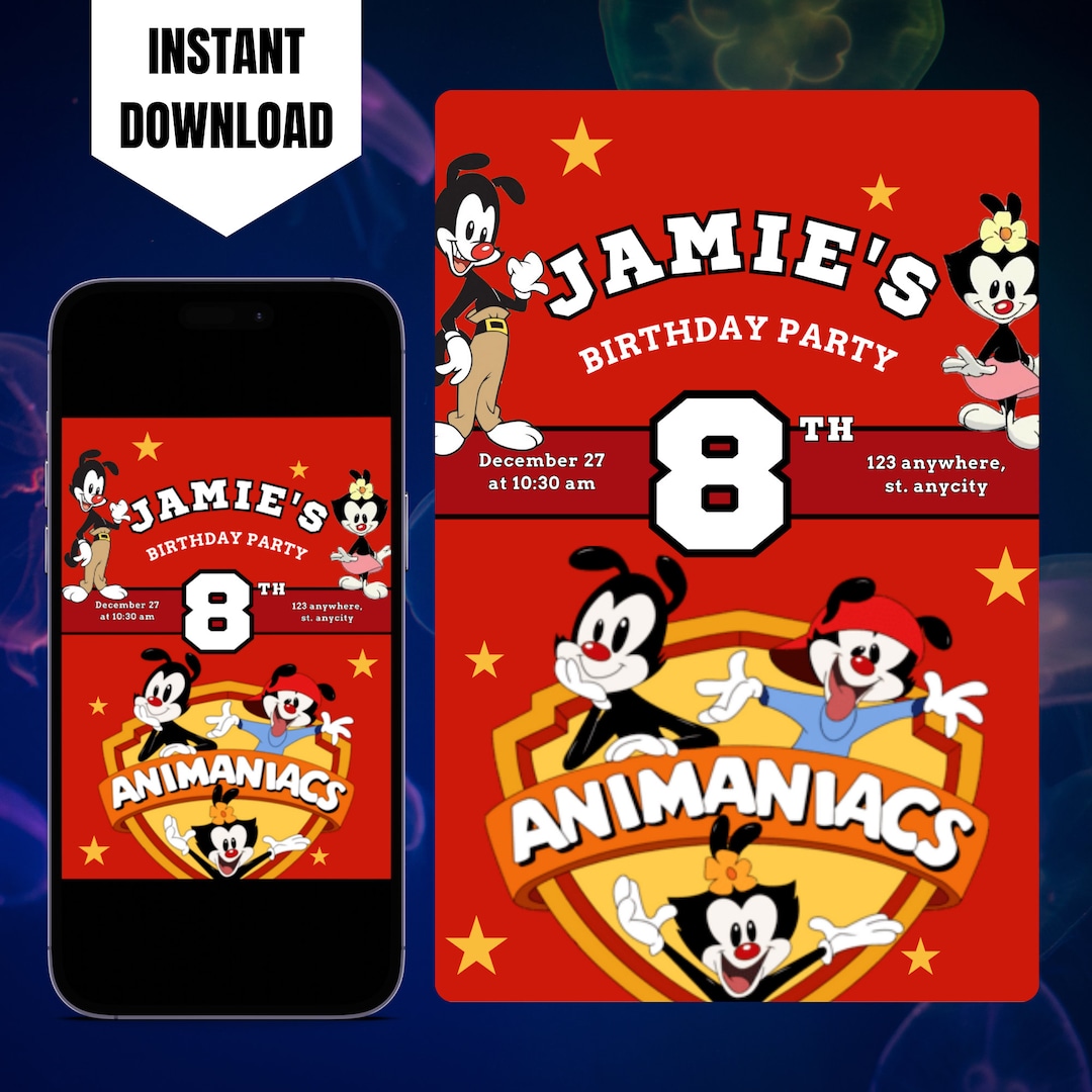 Editable Animaniacs Birthday Invitation, Printable Animaniacs Birthday ...