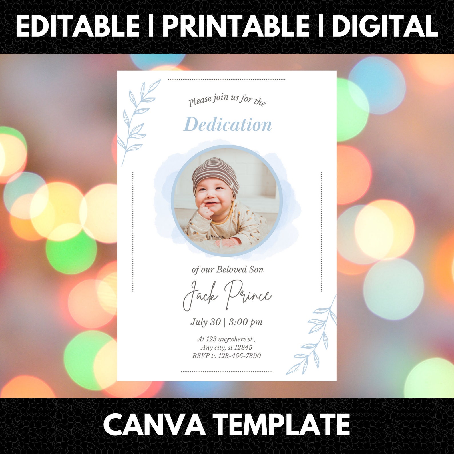 Editable Baby Dedication Invitation Template, Printable Baby Dedication ...