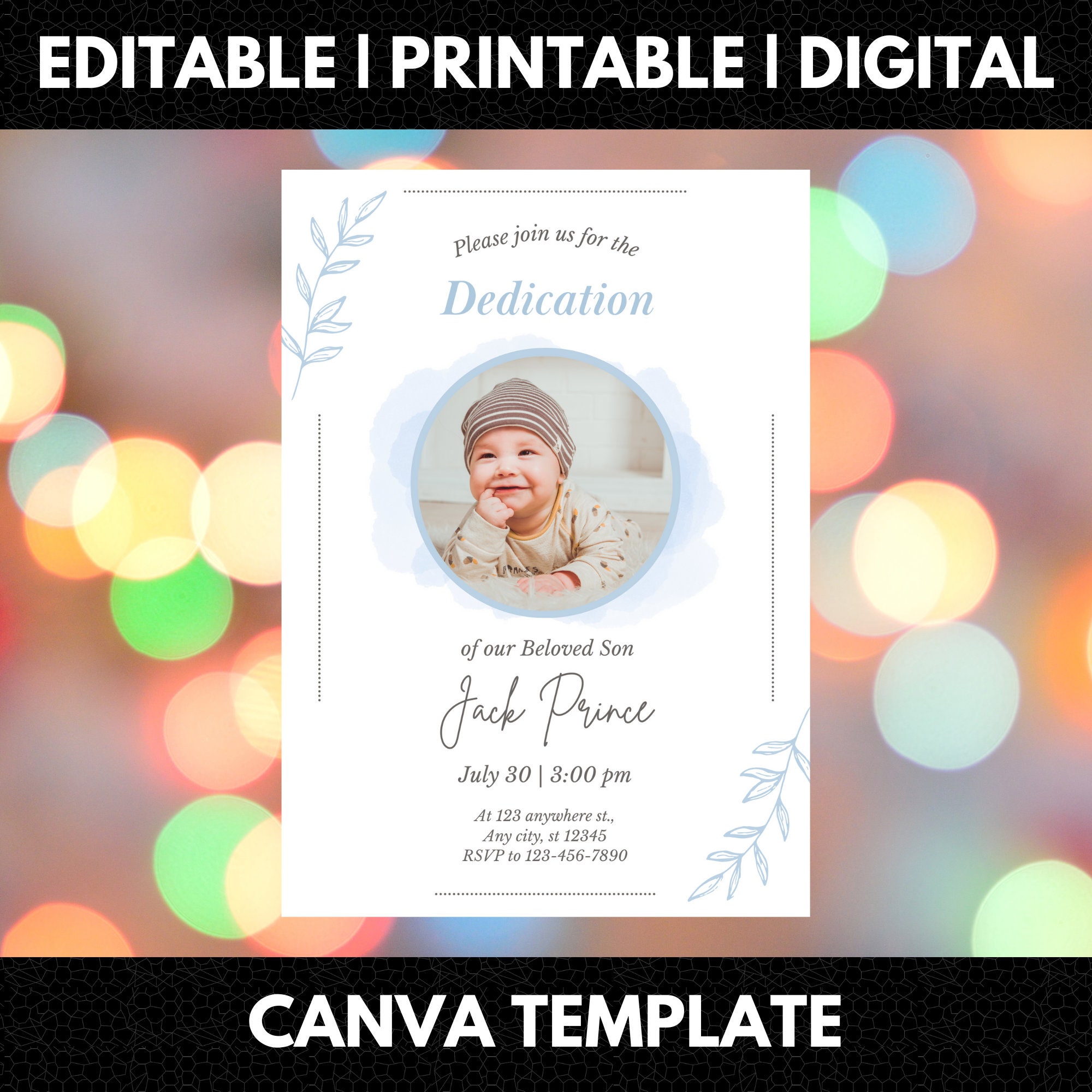 Editable Baby Dedication Invitation Template, Printable Baby Dedication ...