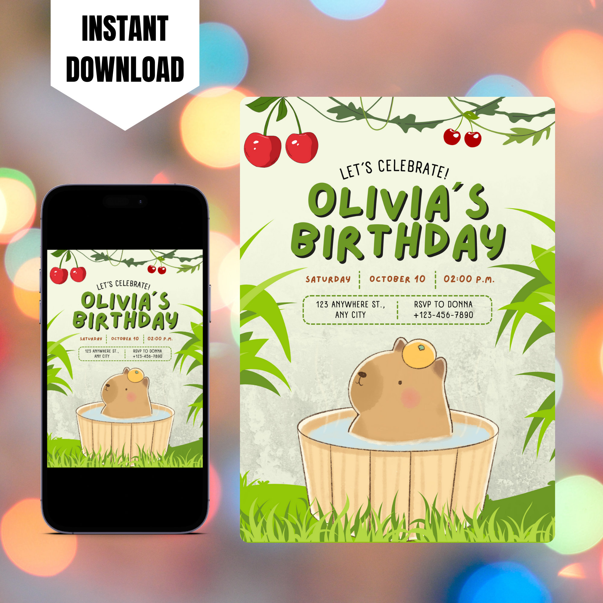 Editable Capybara Invitation, Printable Capybara Party Invite Template ...