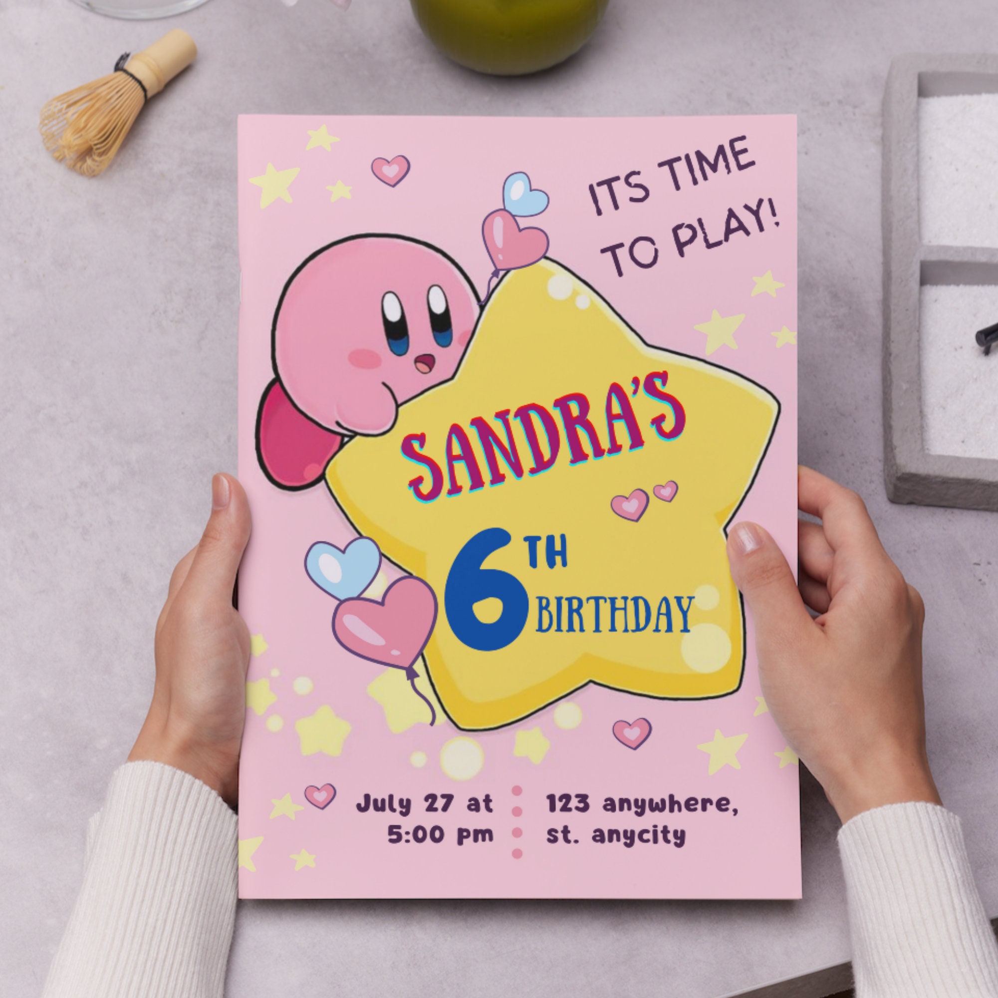 Editable Kirby Birthday Invitation: Printable Party Invite (canva ...