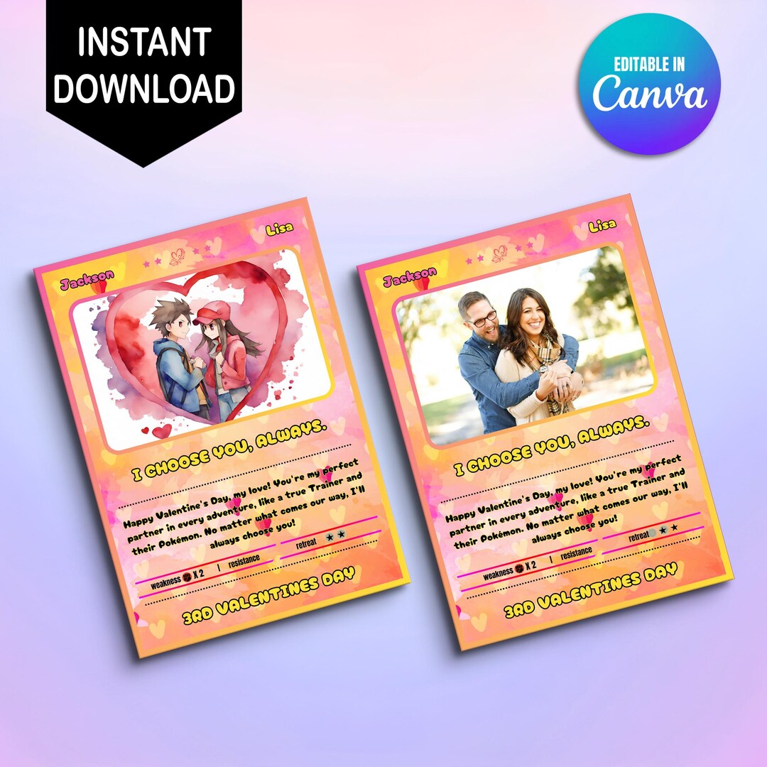 Personalized Poke Valentine's Day Card, Editable Pokemon Valentine's ...