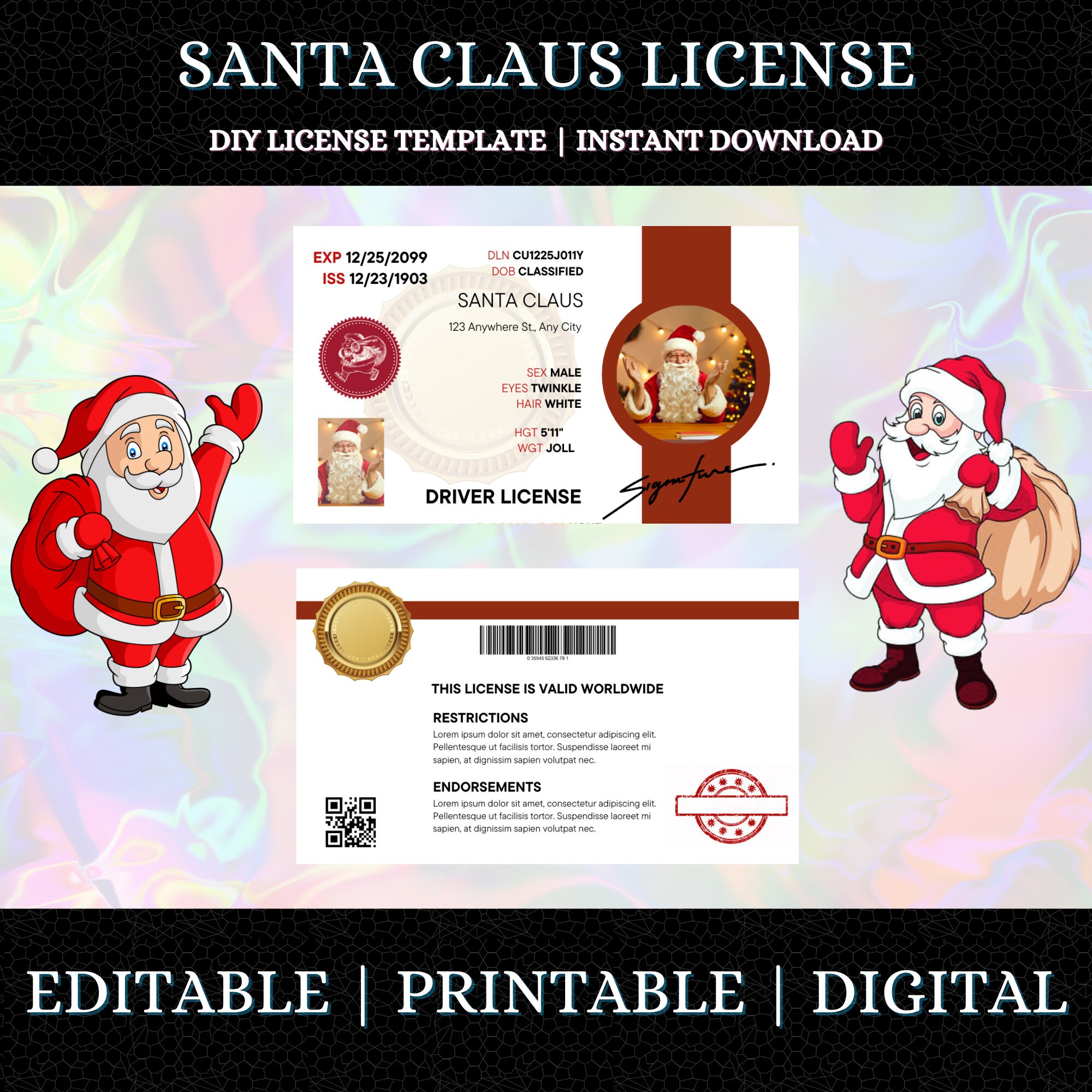 Editable Santa Drivers License Template Printable Santa Claus - Etsy
