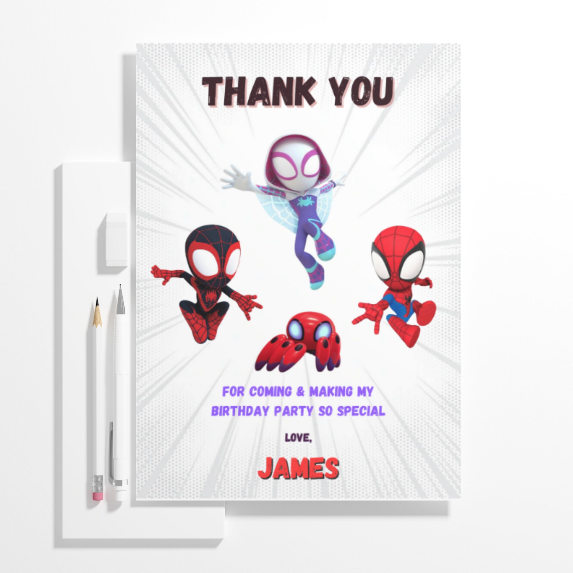 Editable Spidey and His Amazing Friends Thank You Cards, Printable Spin ...