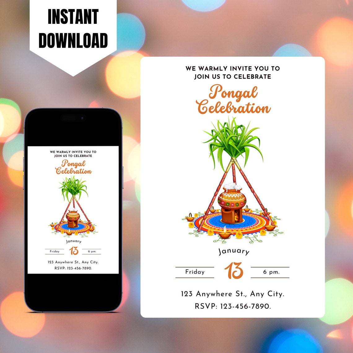 Editable Pongal Invitation Printable Pongal Celebration - Etsy