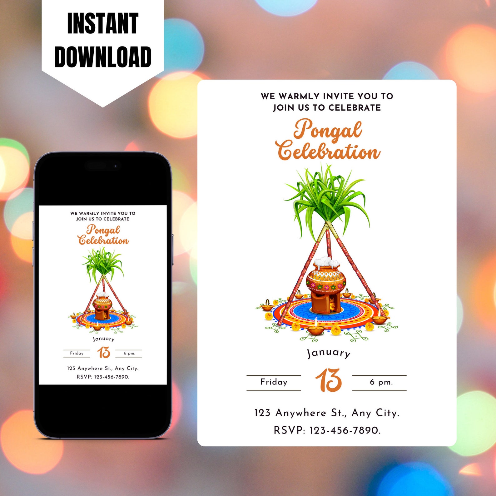 Editable Pongal Invitation, Printable Pongal Celebration Invite ...