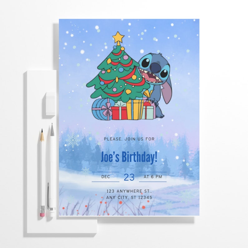 Editable Stitch Christmas Birthday Invitation Template - Etsy