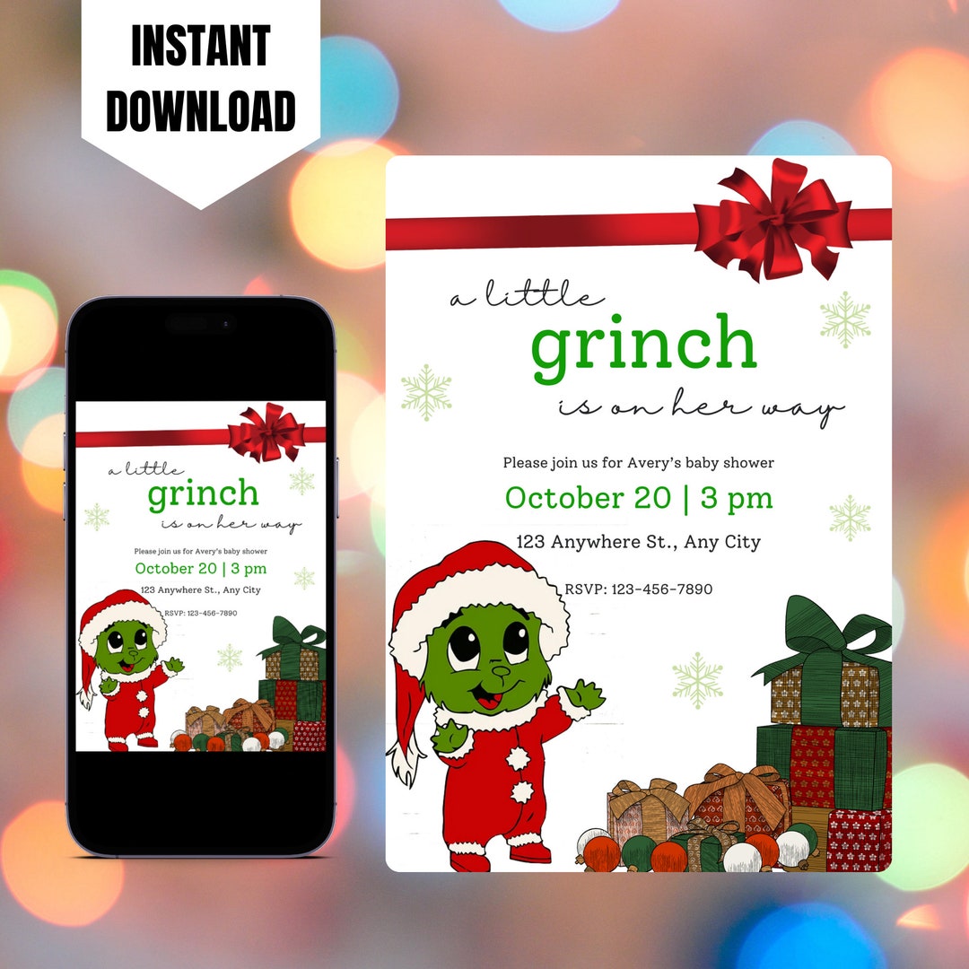 Editable Grinch Baby Shower Invitation, Printable Whoville Baby Shower ...
