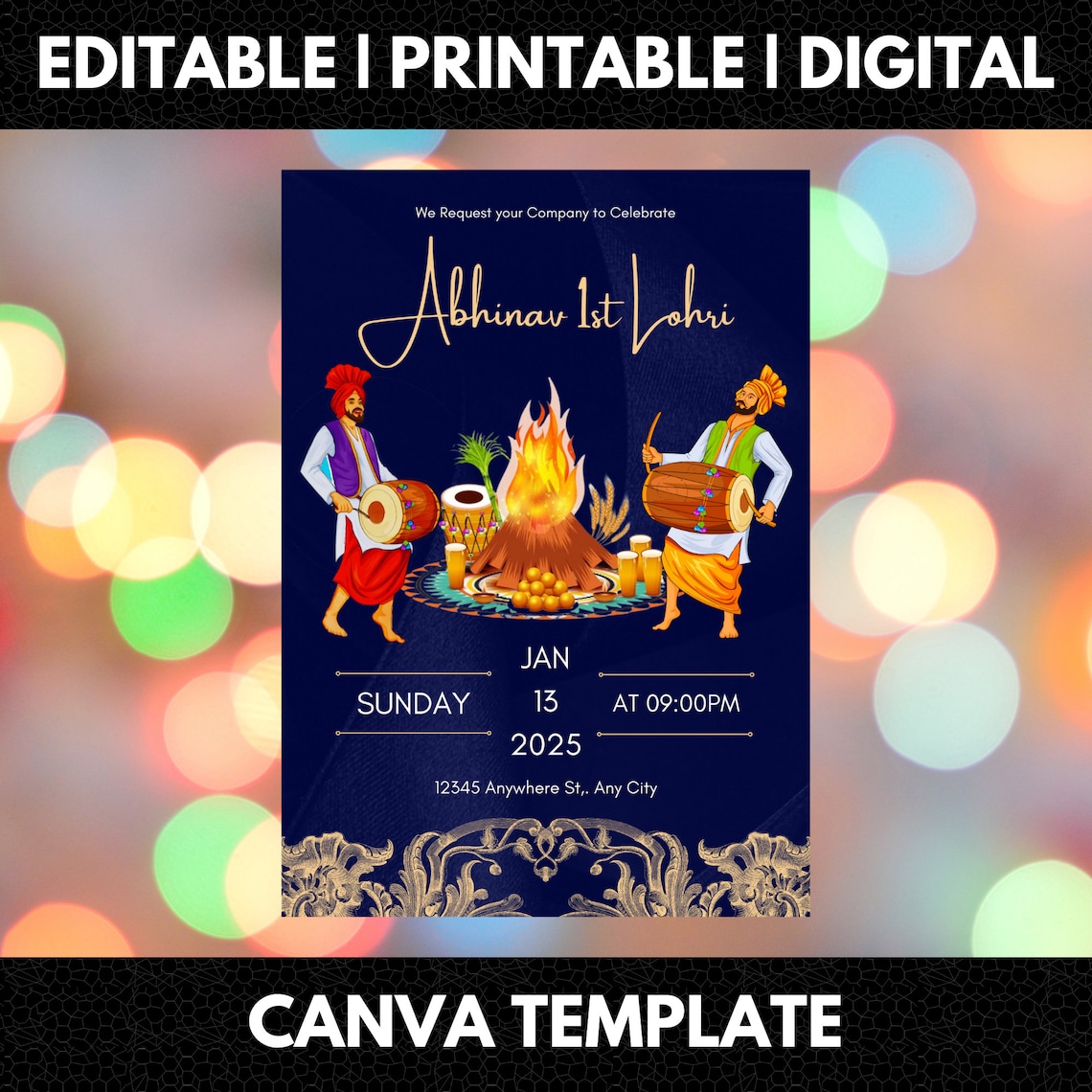 Editable Lohri Invitation, Printable First Lohri Invite, Digital Lohri ...