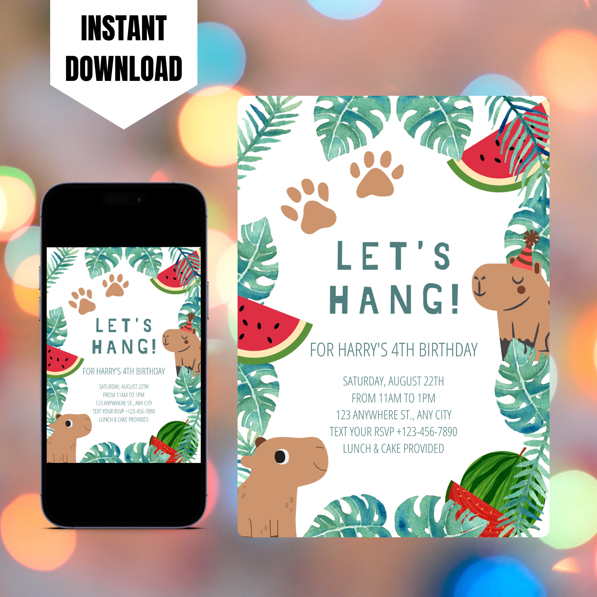 Editable Capybara Birthday Invitation Printable Capybara - Etsy