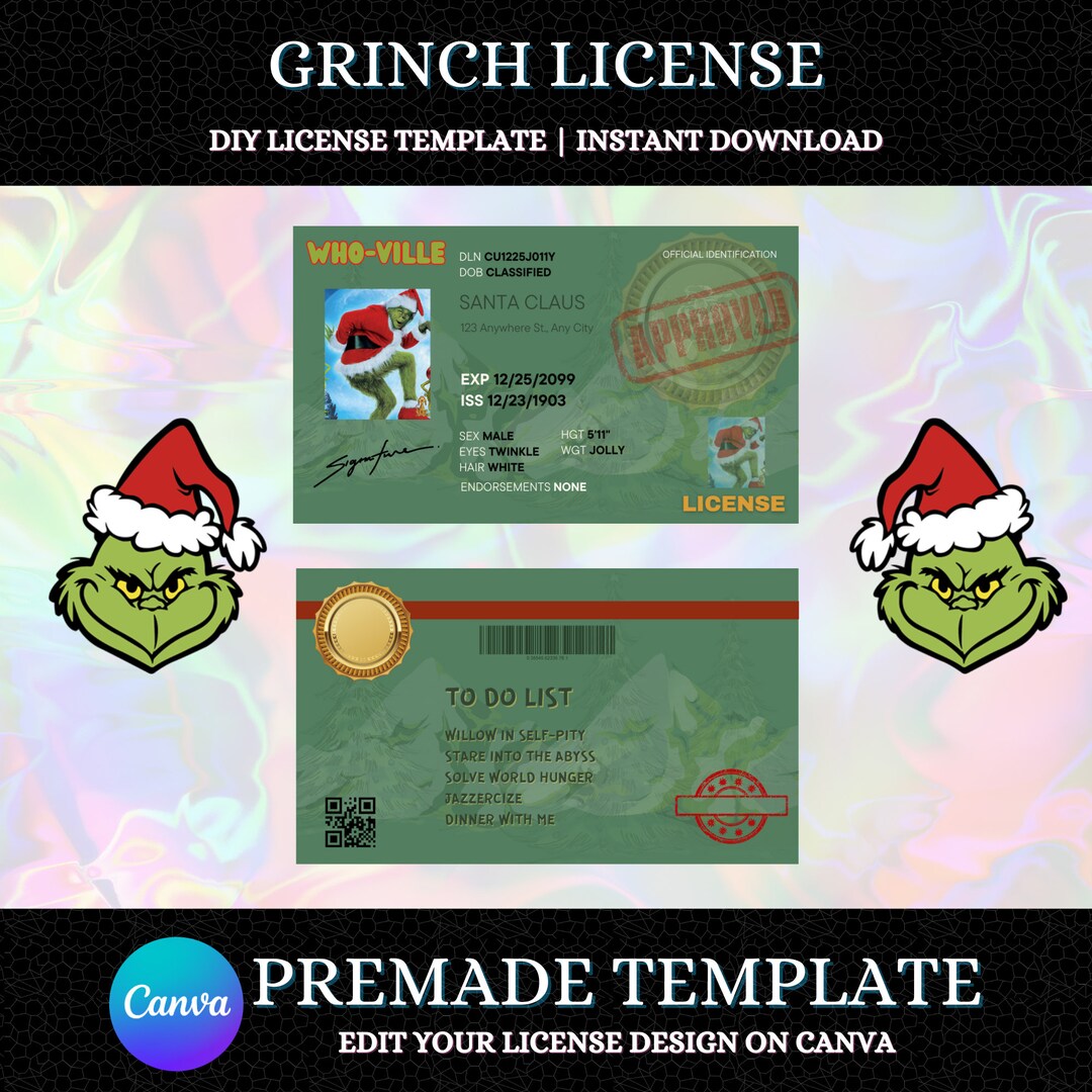 Editable Grinch License Template, Printable The Grinch Driving License ...
