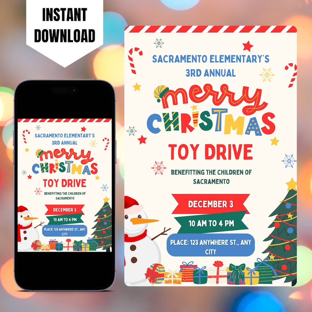 Editable Merry Christmas Toy Drive Flyer Template, Printable Holiday ...