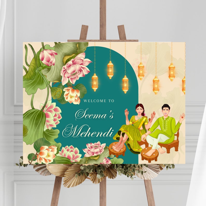 Editable Mehndi Welcome Sign, Digital Indian Wedding Decor, Indian ...