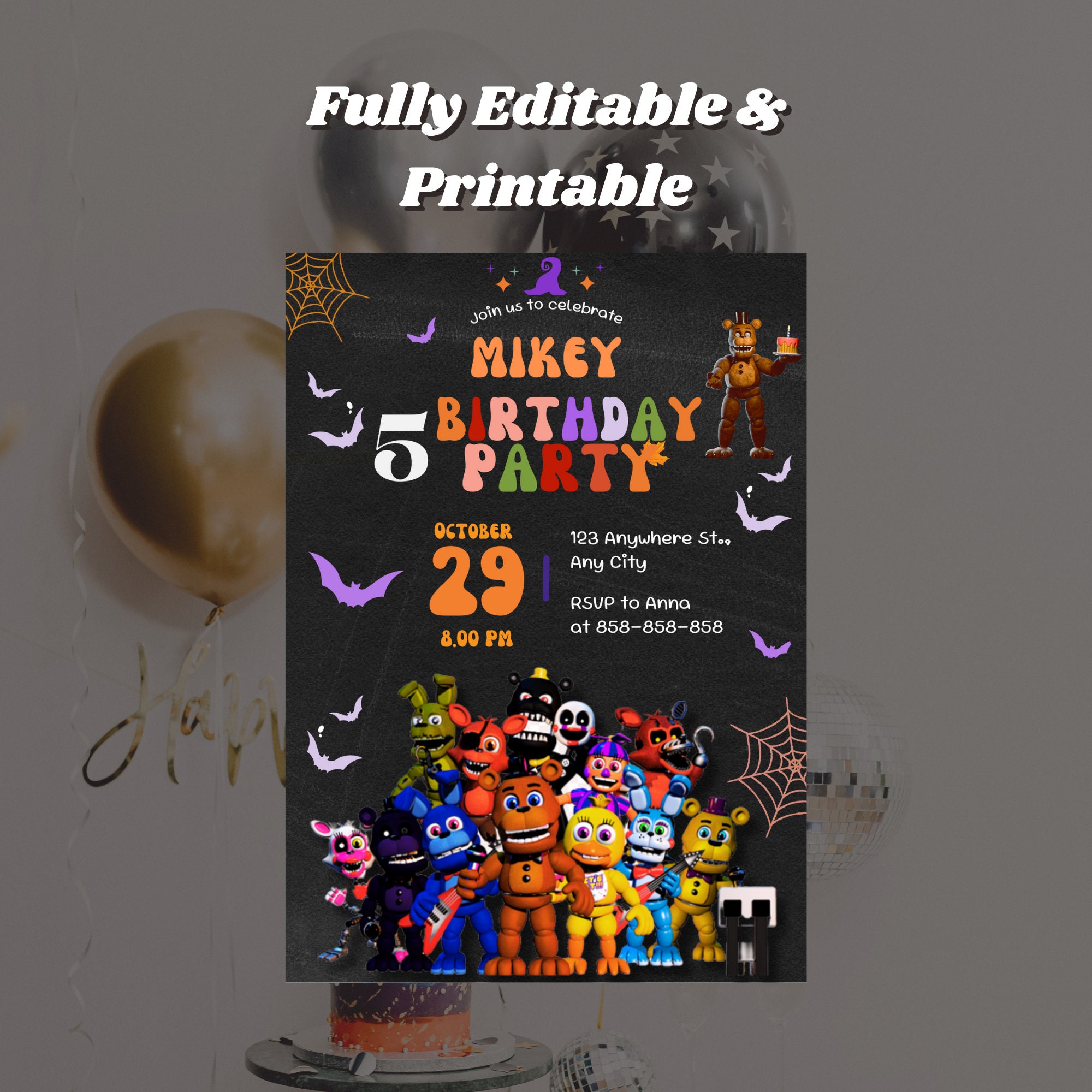 Editable Five Nights at Freddy's Invitation Five Nights - Etsy