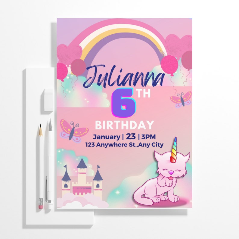 Editable Caticorn Birthday Invite, Printable Caticorn Birthday Party ...