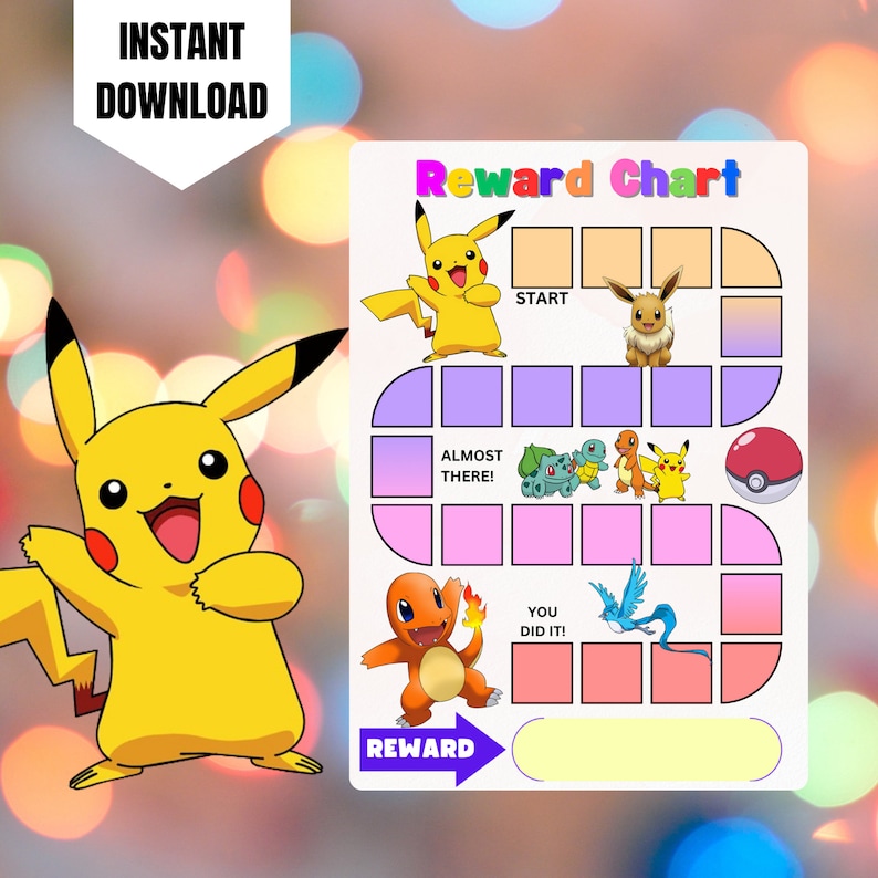 Pokemon Reward Chart, Printable Pokemon Behavior Chart, Digital Pikachu ...