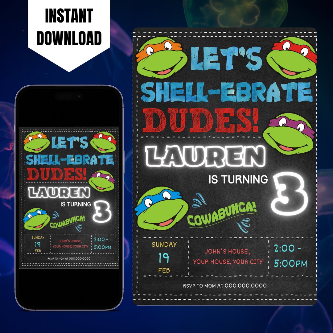 Editable Ninja Turtle Birthday Invitation Template Printable - Etsy ...