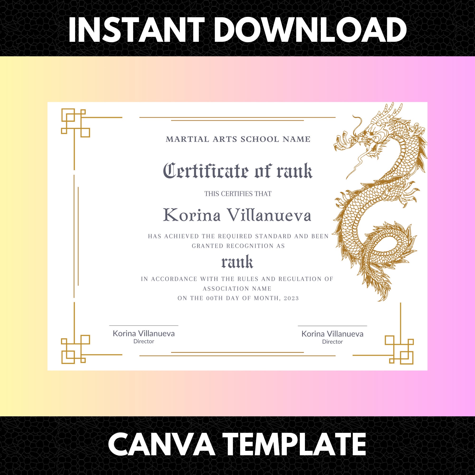 Editable Certificate of Rank, Rank Certificate, Digital Downloads ...