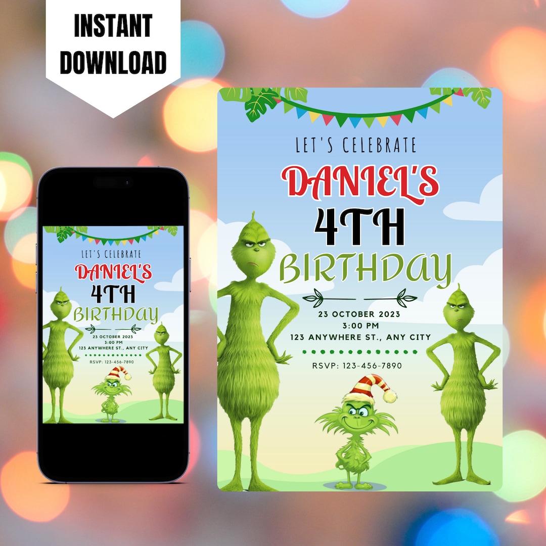 Editable Grinch Birthday Invitation, Printable Grinchmas Birthday ...