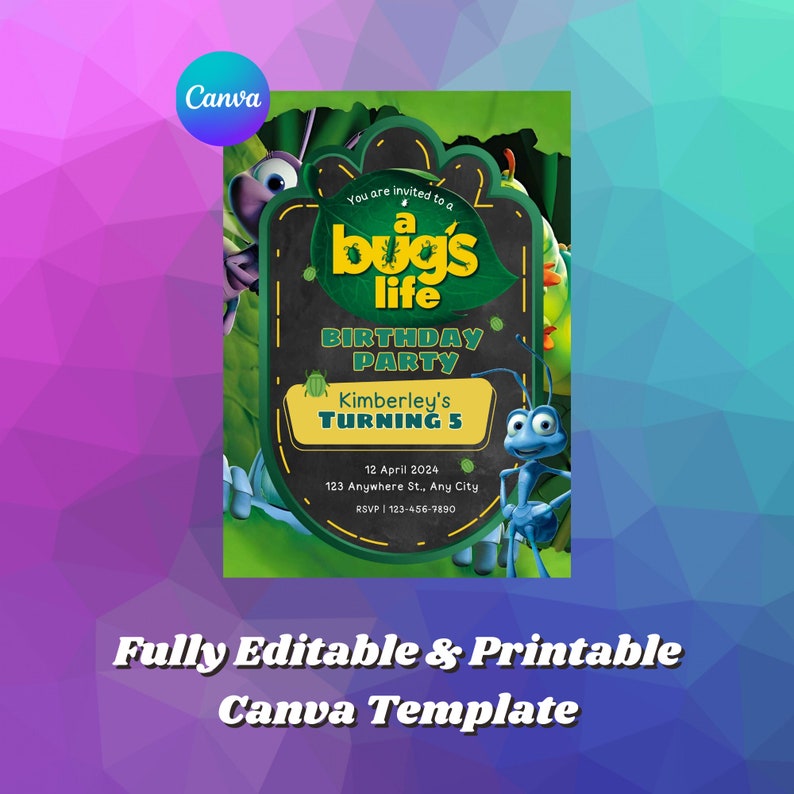 A Bug's Life Birthday Invitation: Editable Insect Party - Etsy