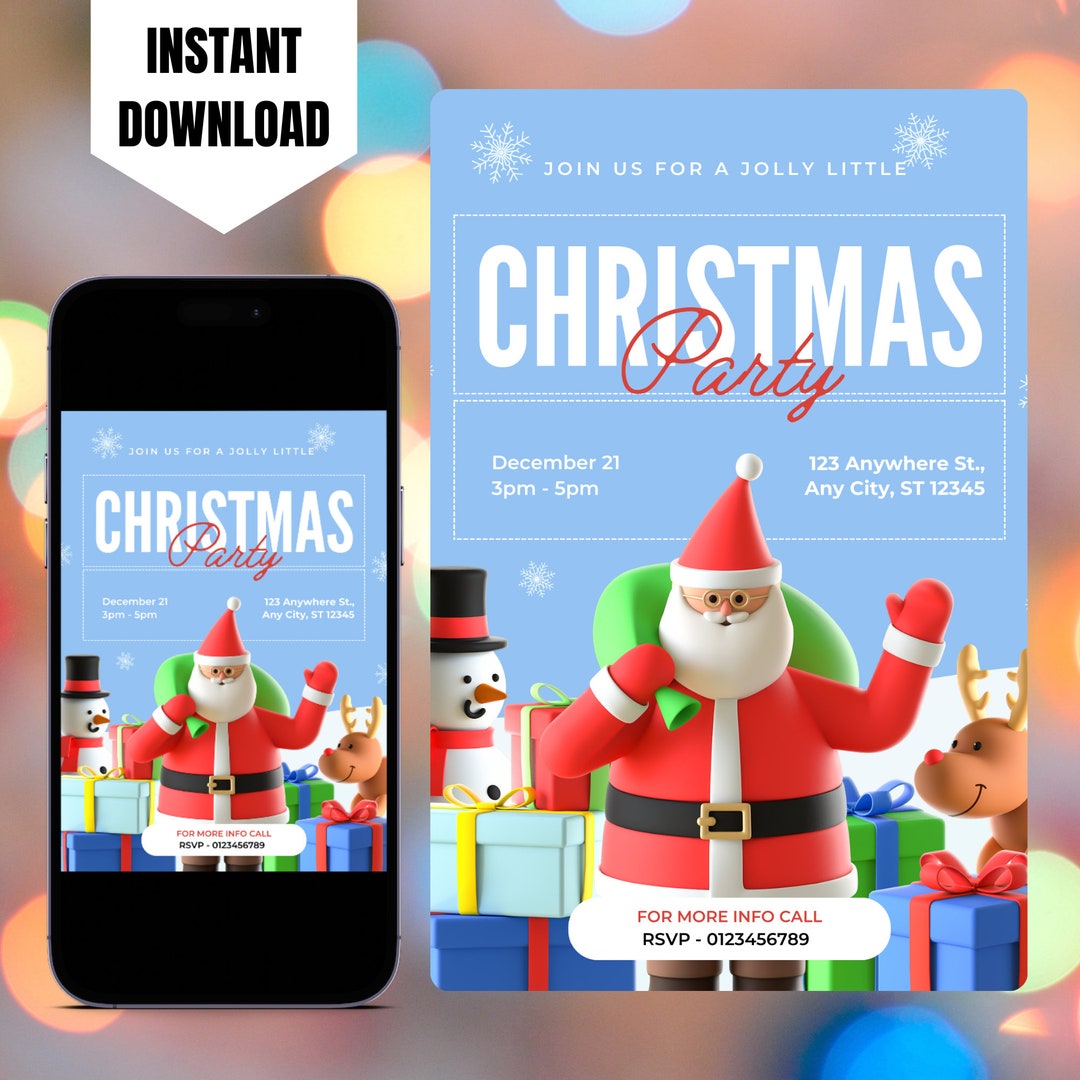 Editable Santa Christmas Party Invitation, Printable Santa Claus ...