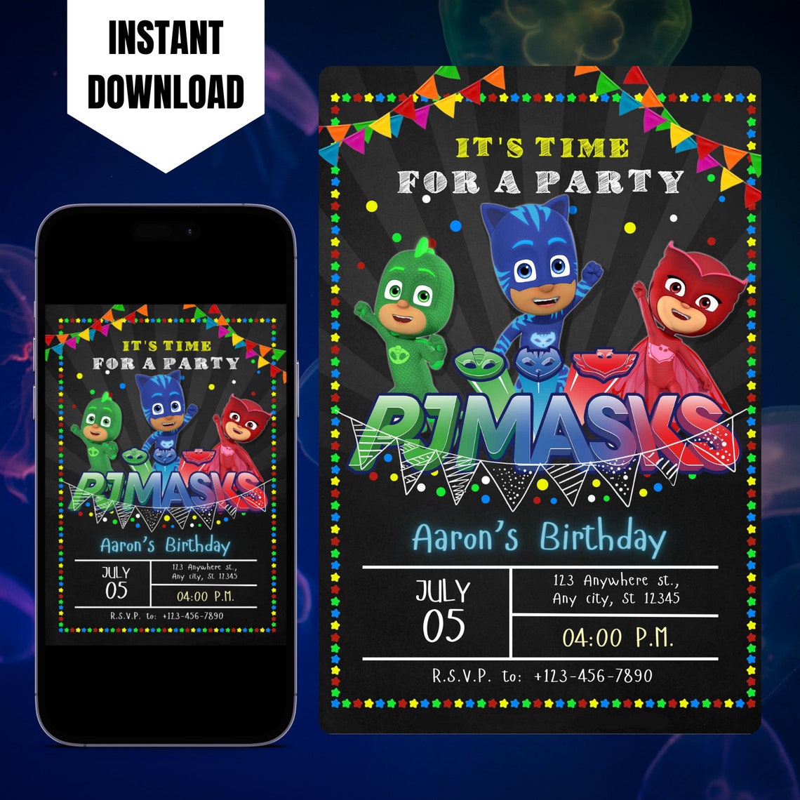 Editable PJ Masks Invitation, Digital PJM Birthday Invitation ...