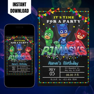 Editable PJ Masks Invitation, Digital PJM Birthday Invitation ...