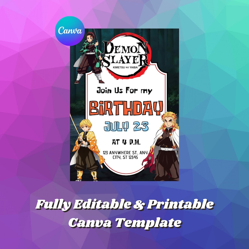 Editable Demon Slayer Invitation, Digital Demon Slayer Birthday ...
