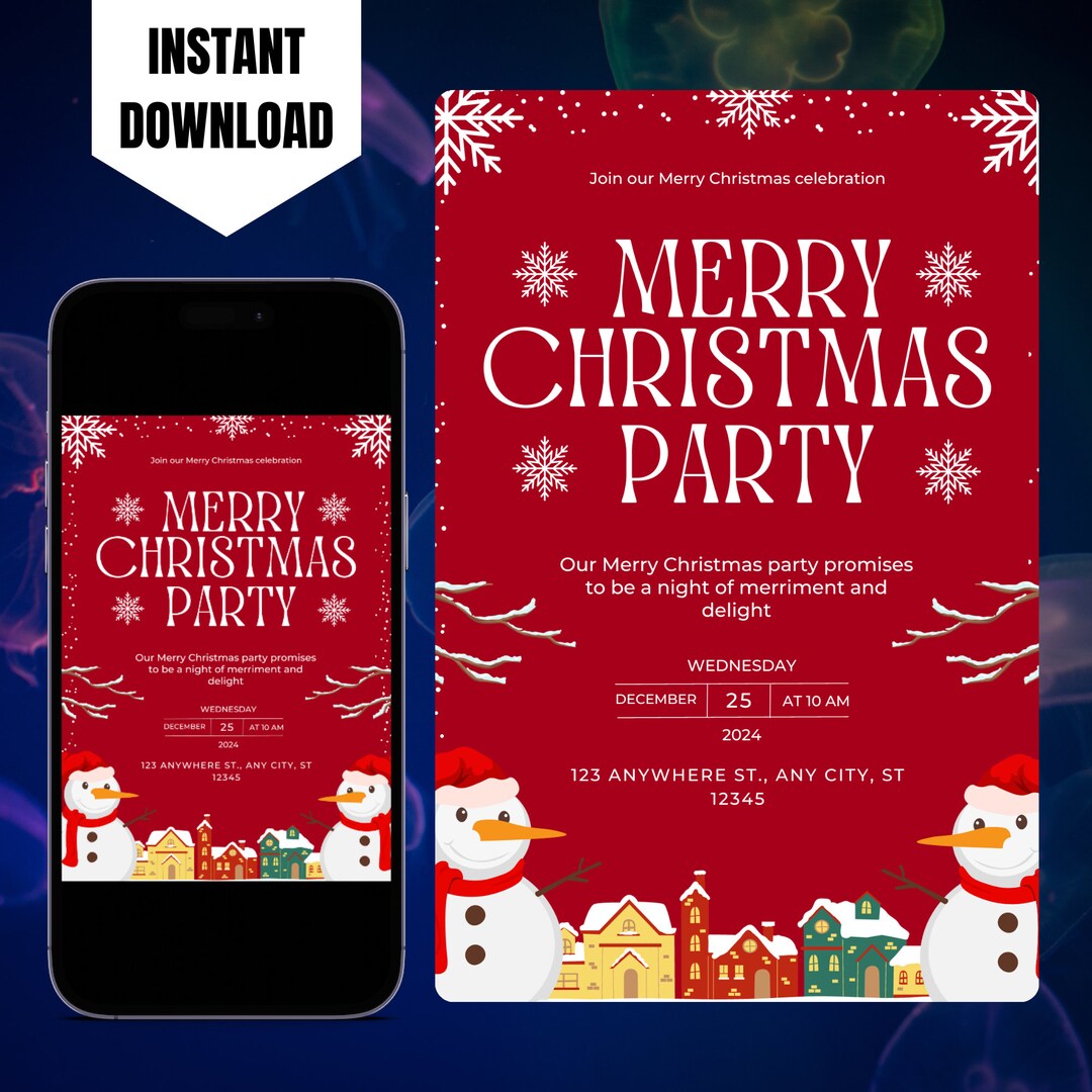 Editable Office Christmas Party Invitation, Printable Snowflake ...