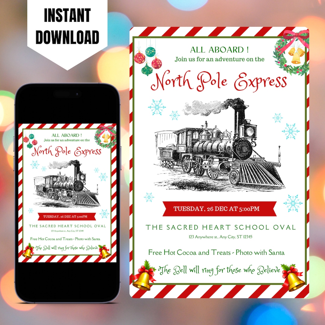 Editable North Pole Express Train Invitation (digital) - Etsy UK